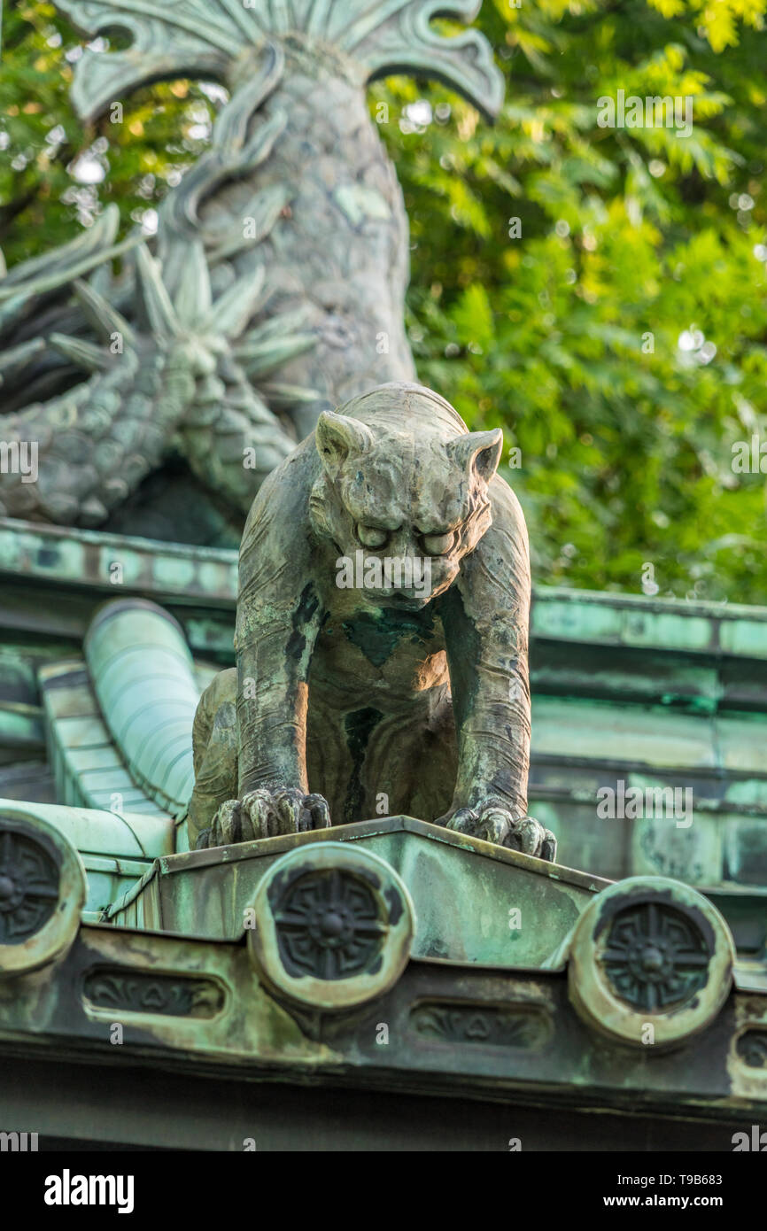Onigawara 鬼瓦 Ogre goblin tile gargoyle style roof ornament at Taiseidan ...