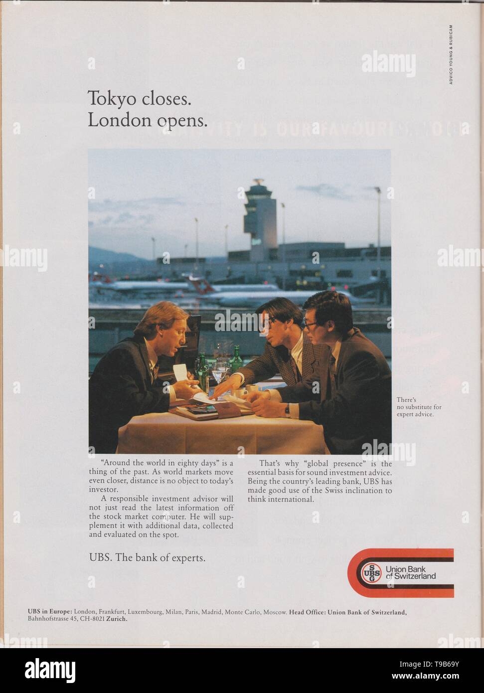 poster advertising UBS Union Bank of Switzerland in magazine from 1992 ...