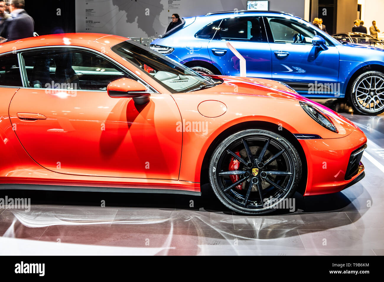 Brussels, Belgium, Jan 17, 2019: metallic red all new Porsche 911 ...
