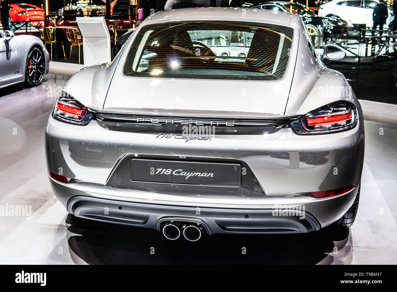 Brussels, Belgium, Jan 17, 2019: metallic silver Porsche 718 Cayman at ...