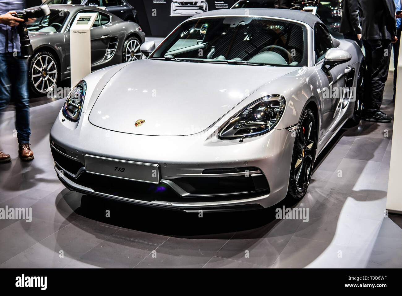 Brussels, Belgium, Jan 17, 2019: metallic silver Porsche 718 Boxster ...
