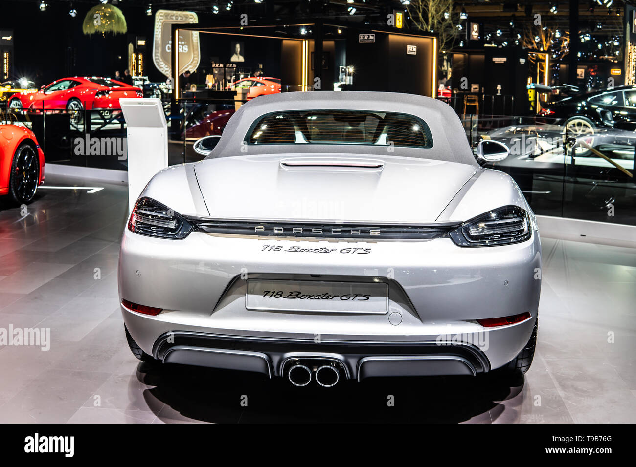 Brussels, Belgium, Jan 17, 2019: metallic silver Porsche 718 Boxster ...