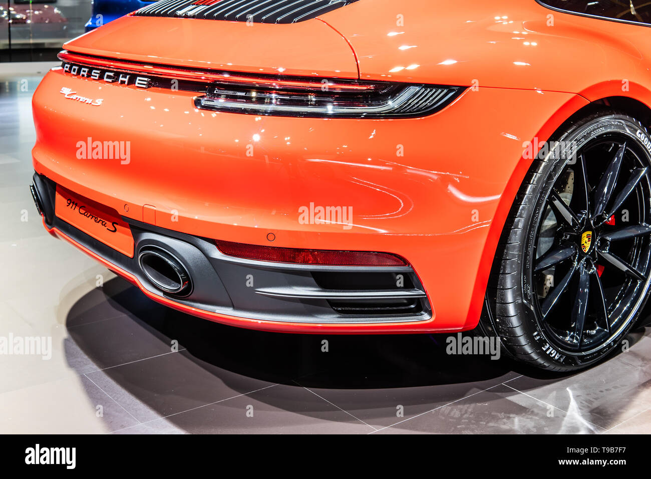 Brussels, Belgium, Jan 17, 2019: metallic red all new Porsche 911 ...