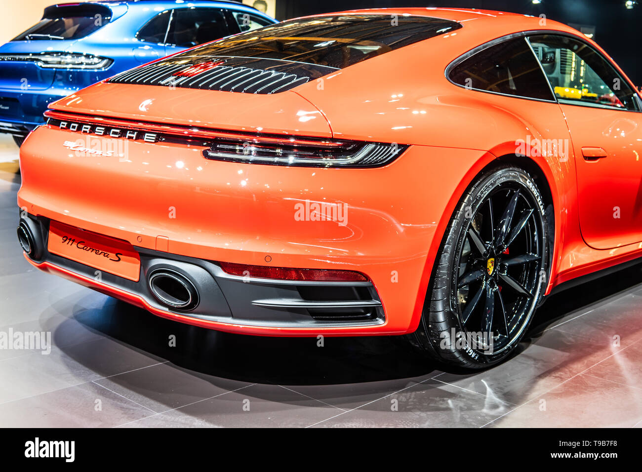 Brussels, Belgium, Jan 17, 2019: metallic red all new Porsche 911 ...