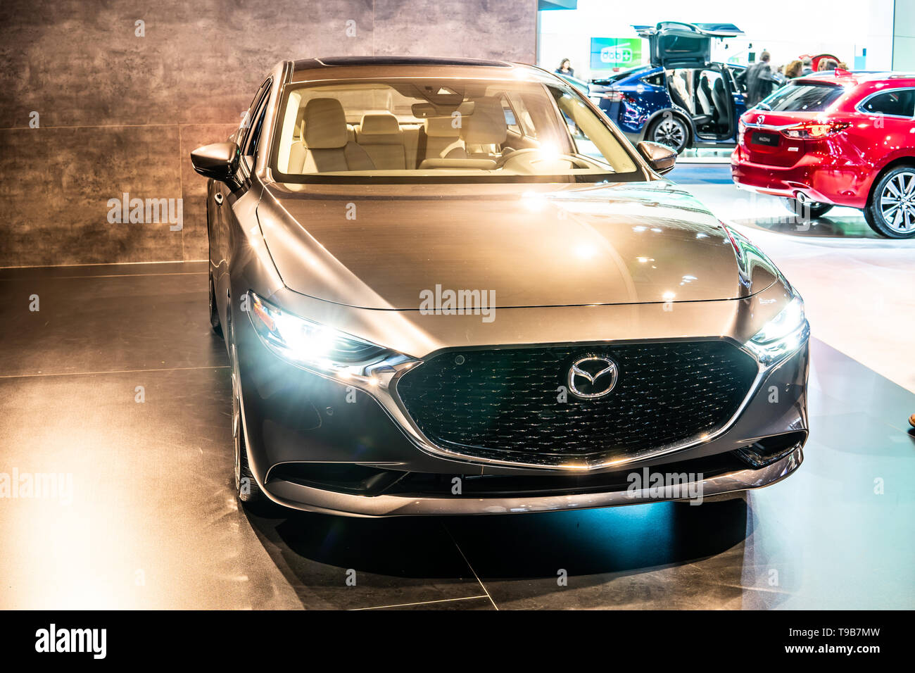 Brussels, Belgium, Jan 18, 2019: metallic graphite silver all new Mazda ...