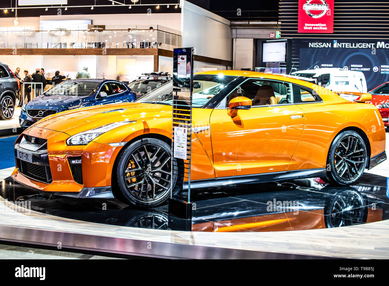 Brussels, Belgium, Jan 18, 2019: metallic orange Nissan GT-R at ...