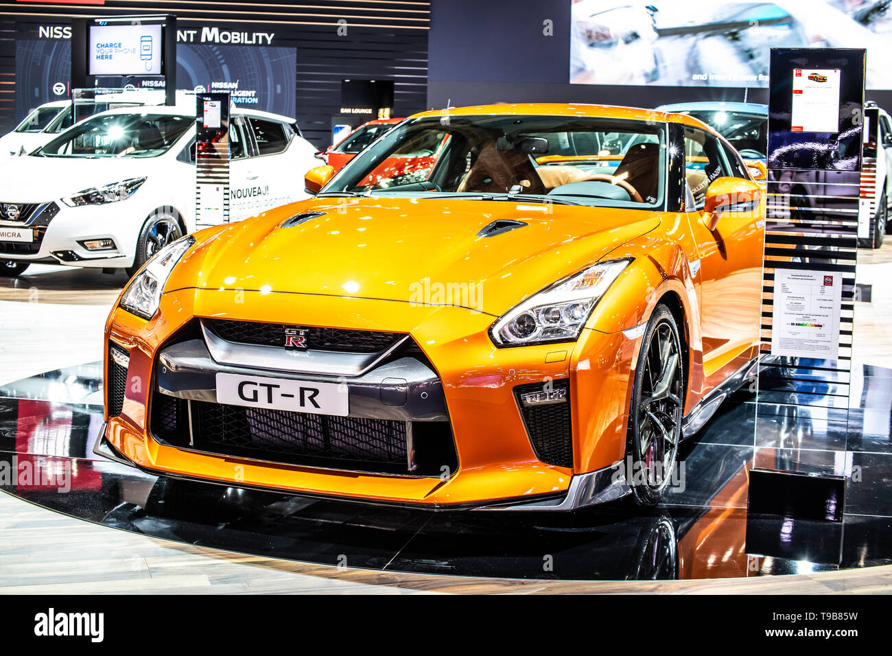 Brussels, Belgium, Jan 18, 2019: metallic orange Nissan GT-R at ...
