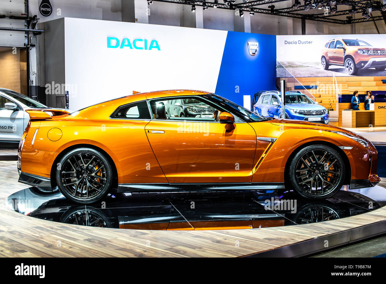 Brussels, Belgium, Jan 18, 2019: metallic orange Nissan GT-R at ...