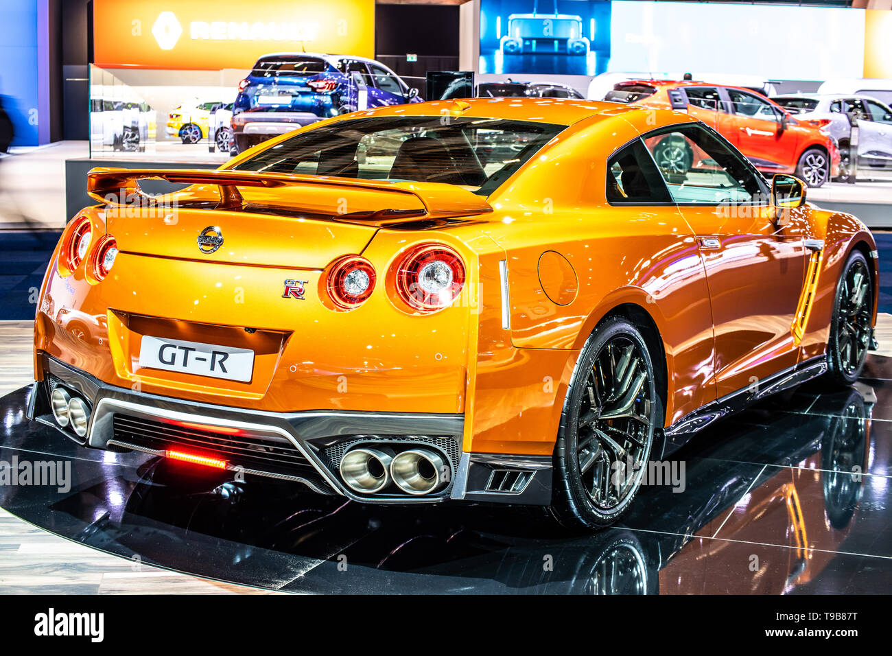 Brussels, Belgium, Jan 18, 2019: metallic orange Nissan GT-R at ...