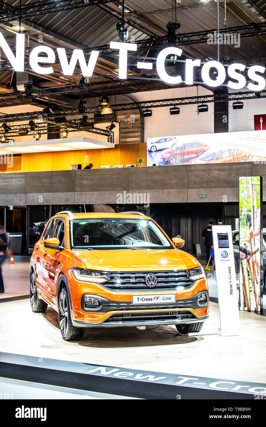 Brussels, Belgium, Jan 18, 2019: metallic gold Volkswagen VW T-Cross R ...