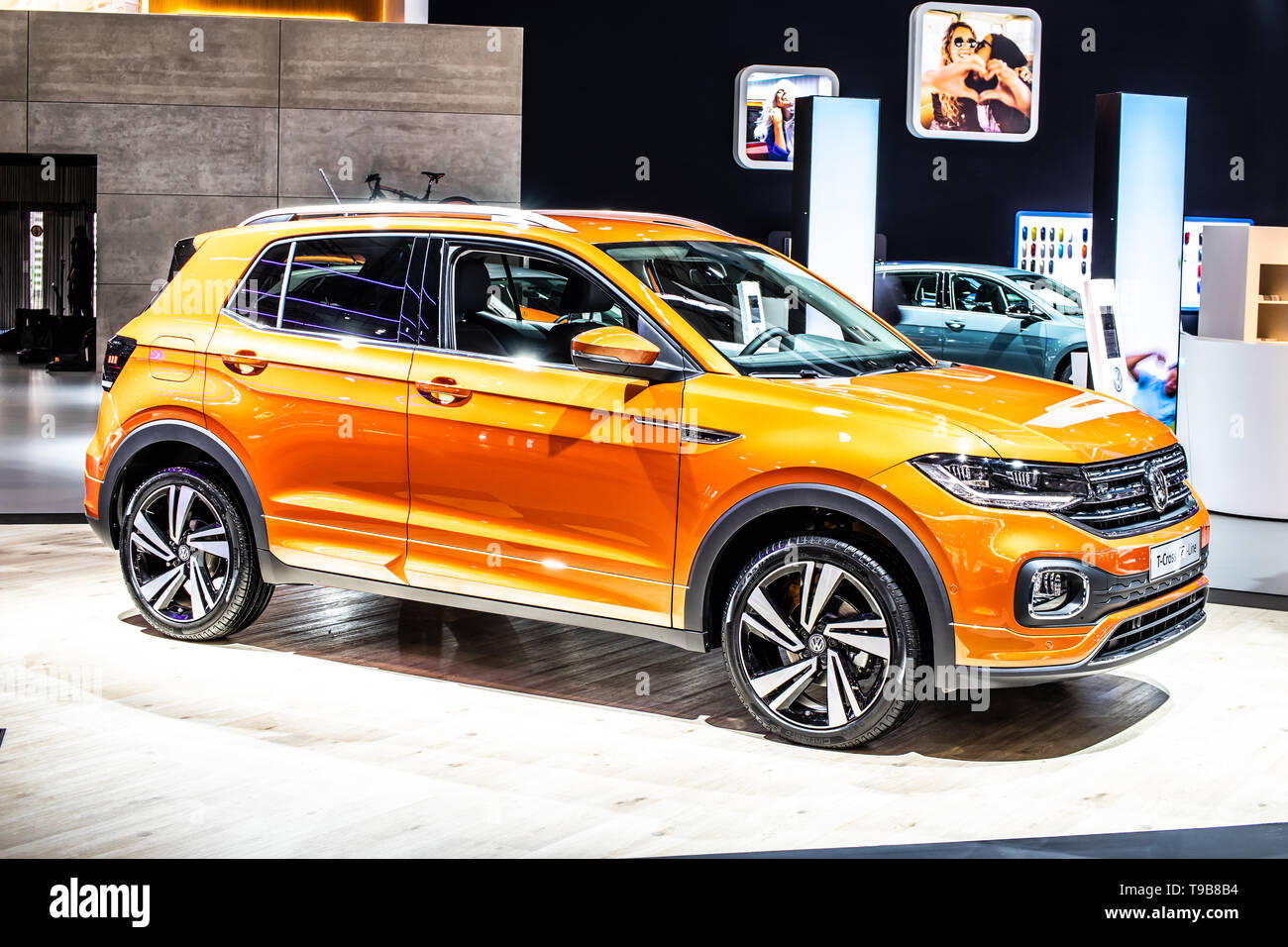 Brussels, Belgium, Jan 18, 2019: metallic gold Volkswagen VW T-Cross R ...