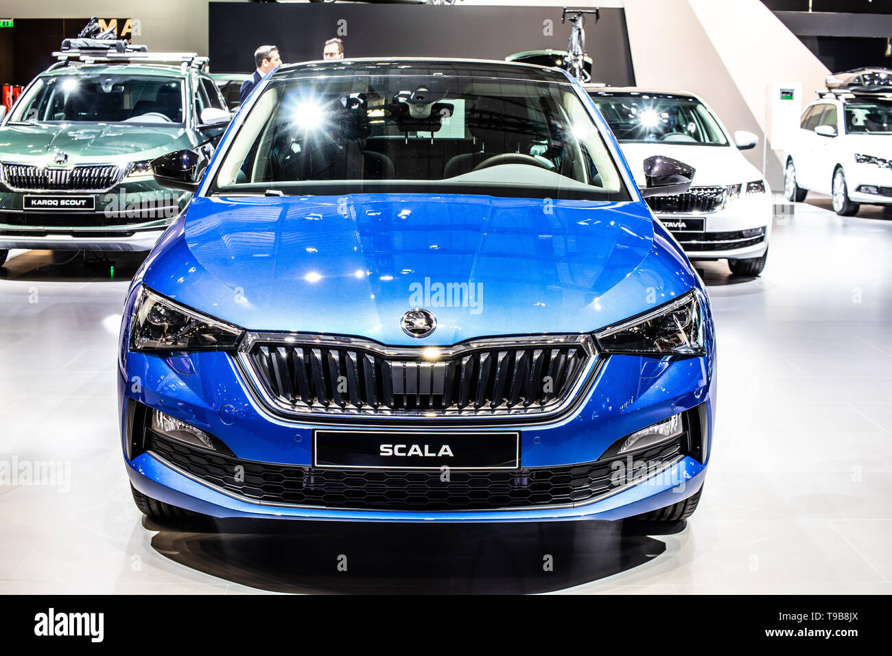 Brussels, Belgium, Jan 18, 2019: metallic blue all new Skoda Scala at ...
