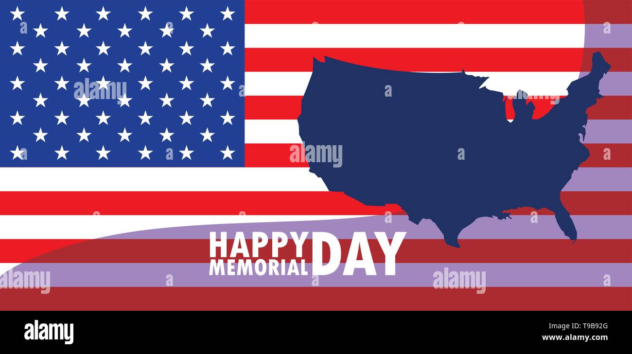 happy memorial day card with flag and map usa vector illustration ...