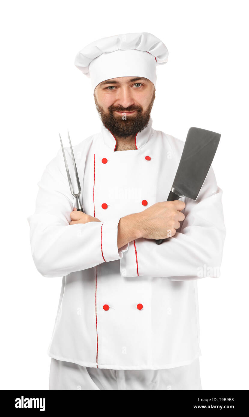 Male chef on white background Stock Photo - Alamy