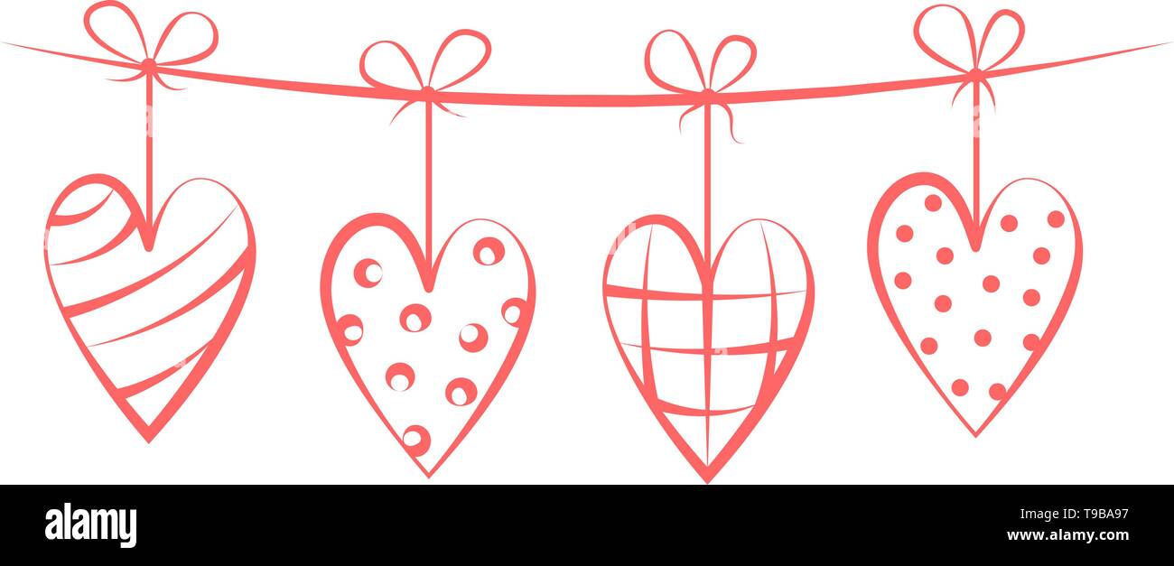 red hearts hanging drawing Stock Vector Image & Art - Alamy