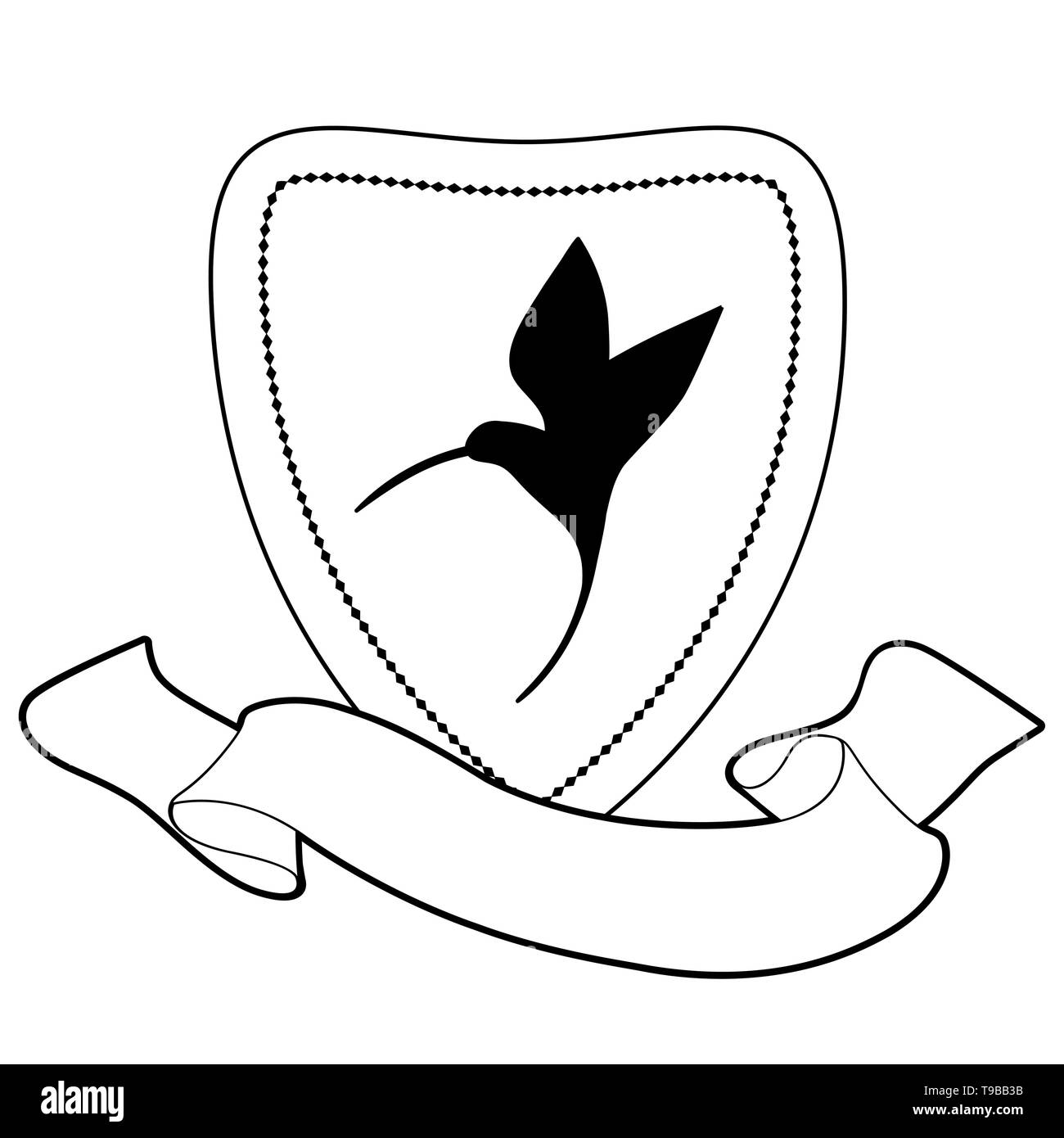 Heraldic shield and banner image text hummingbird isolated on white ...