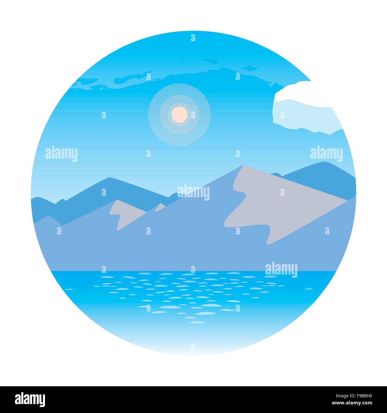 landscape with lake scene in frame circular vector illustration design ...