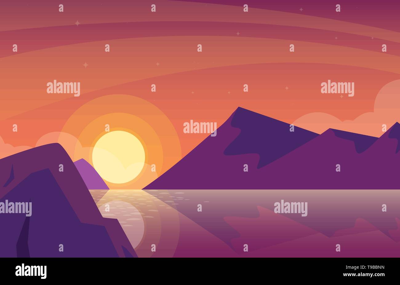 sunset landscape with lake scene icon vector illustration design Stock ...
