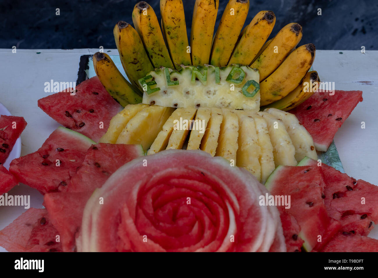 Beautiful arrangement of fresh fruit being served on the beach in El ...