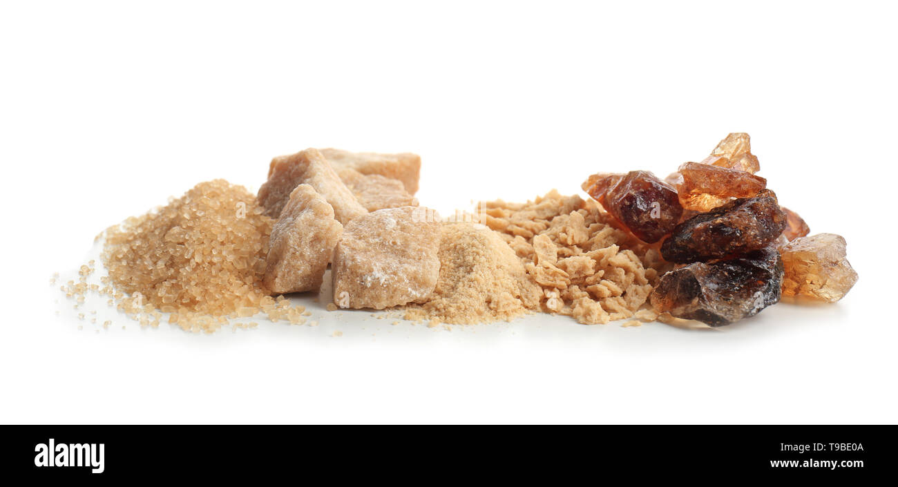Different kinds of sugar on white background Stock Photo - Alamy