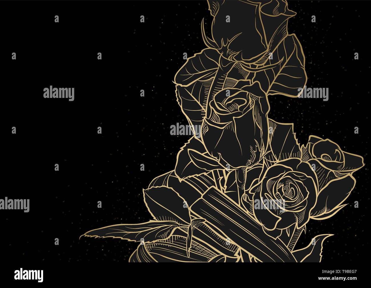 Golden Drawing Roses Bouquet on Black Stock Vector Image & Art - Alamy
