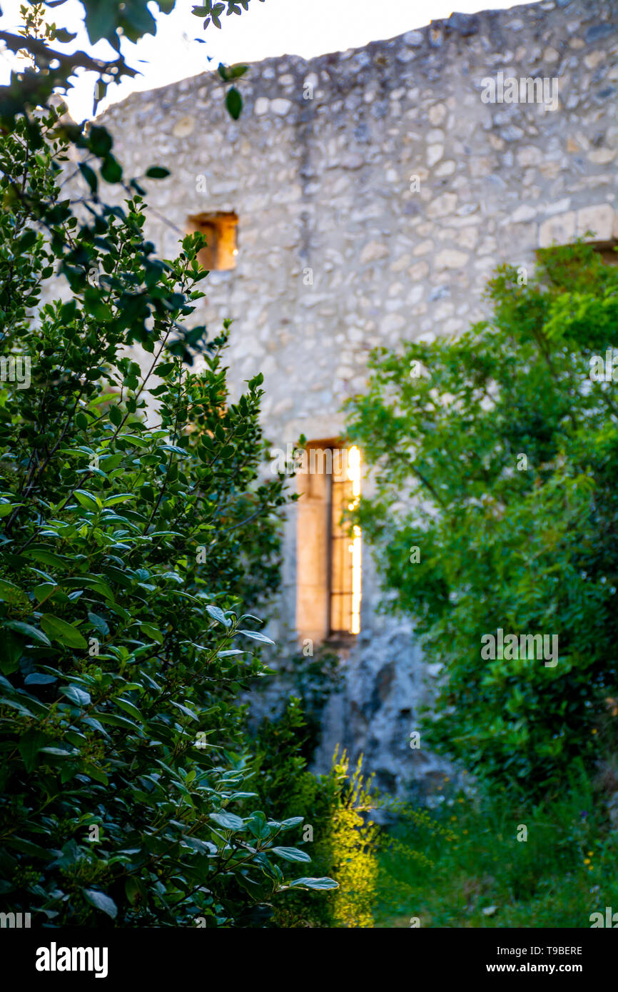 Medieval castle ruines in Provence during sunrise, South of France ...