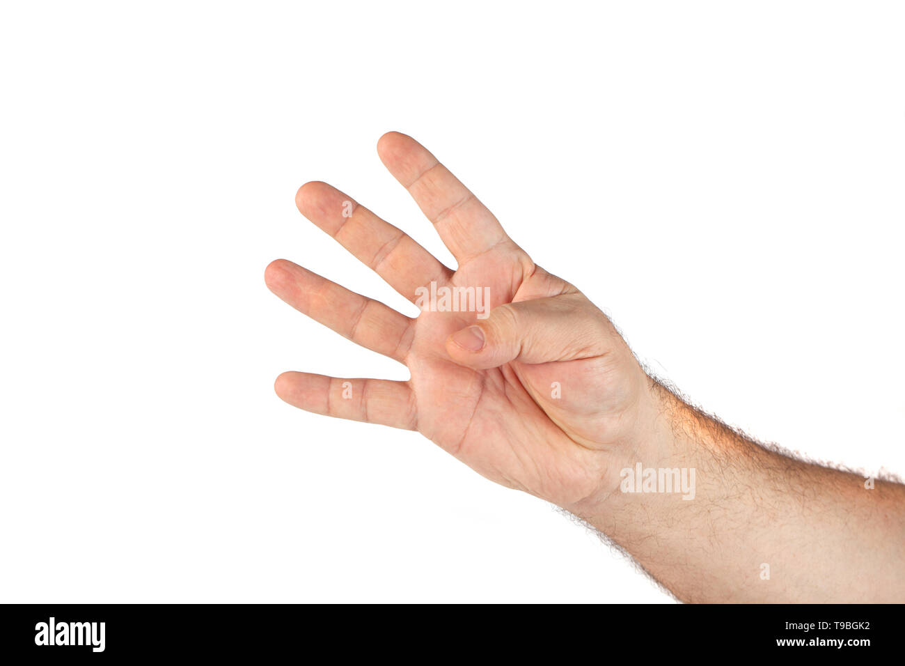 image of hand showing four fingers gesture on white background Stock ...