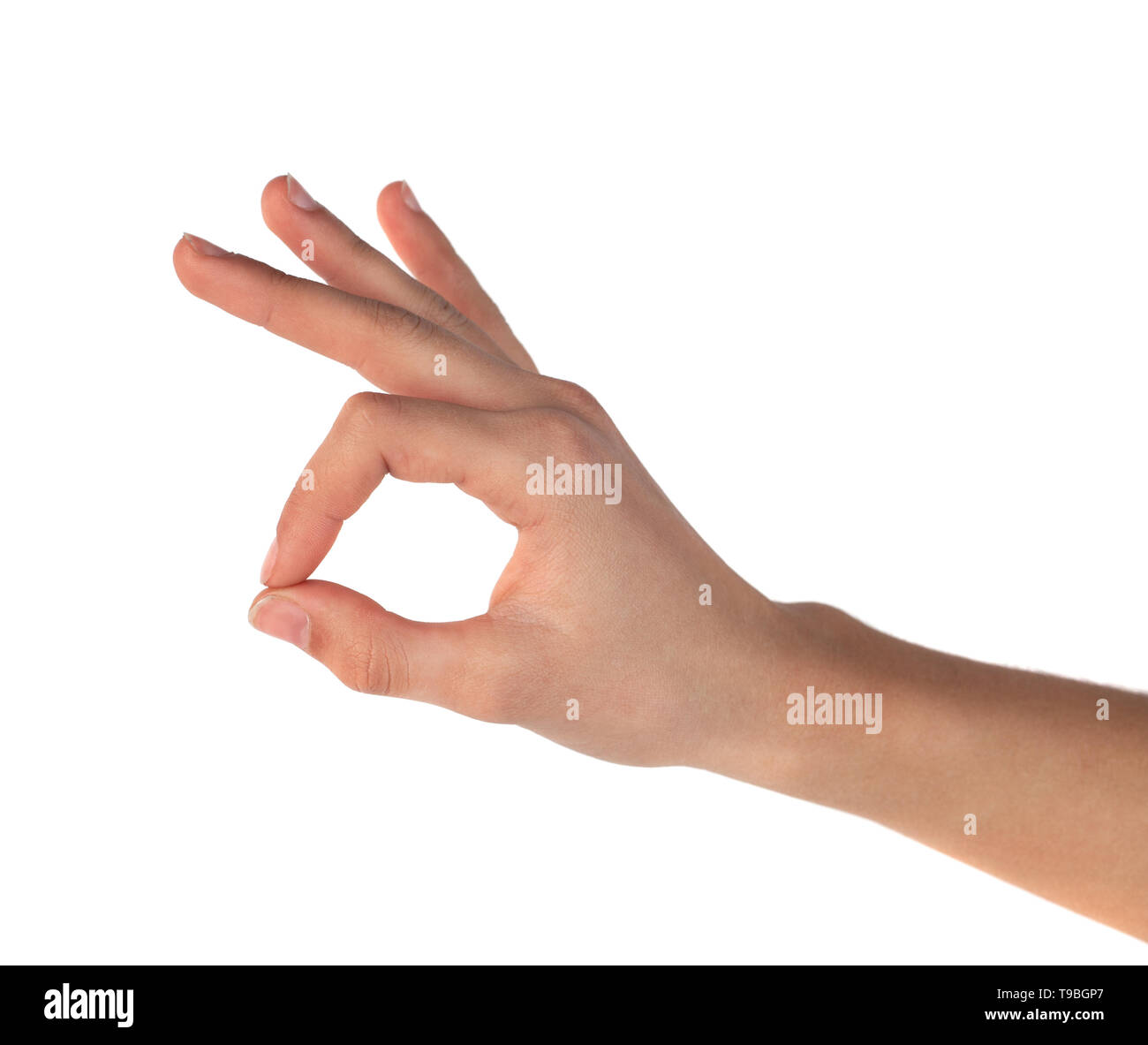 hands take gesture of okay sign isolated on white backgrounds Stock ...