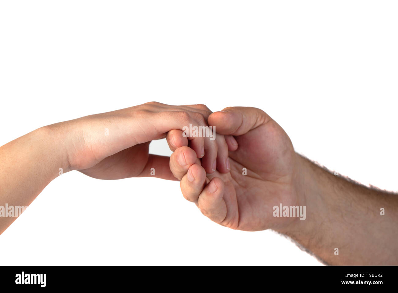 Closeup of people shaking hands isolated on white background. Two ...