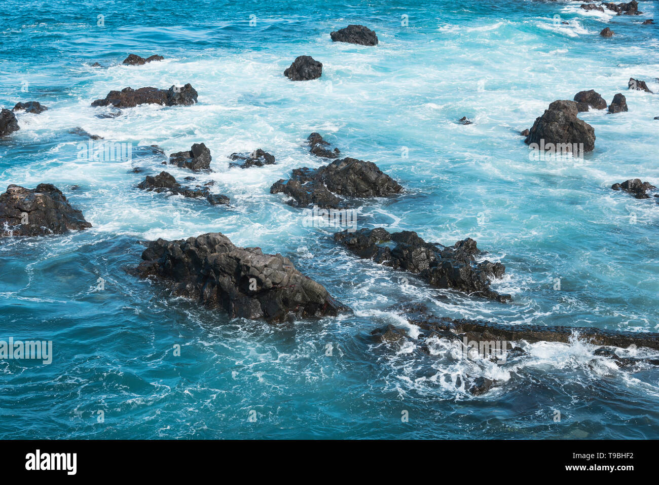 blue ocean water and rocks. beautiful landscape of Canary Islands Stock ...