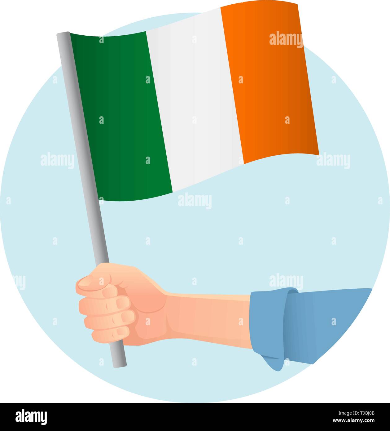 Ireland flag in hand. Patriotic background. National flag of Ireland ...