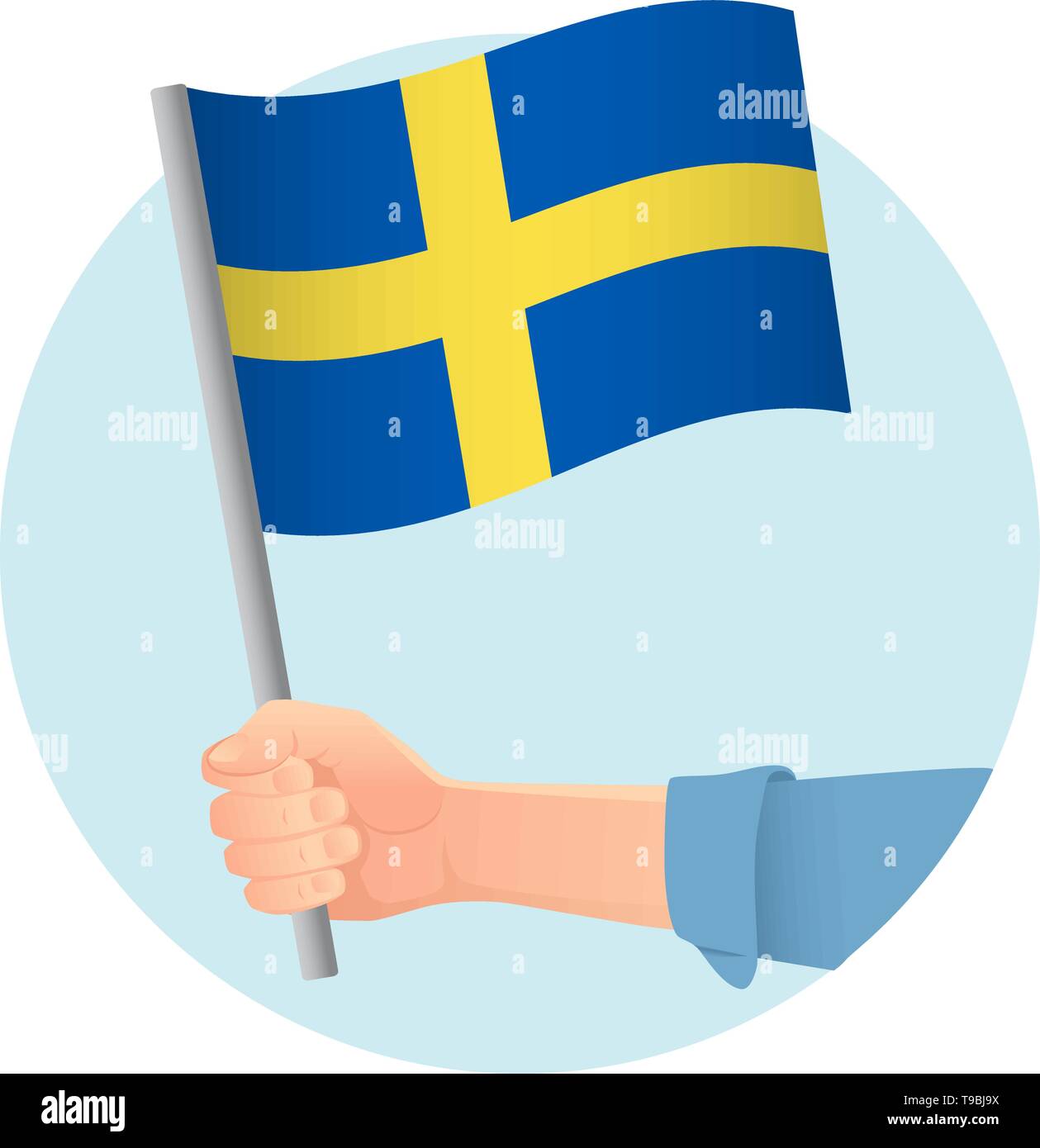 Sweden flag in hand. Patriotic background. National flag of Sweden ...