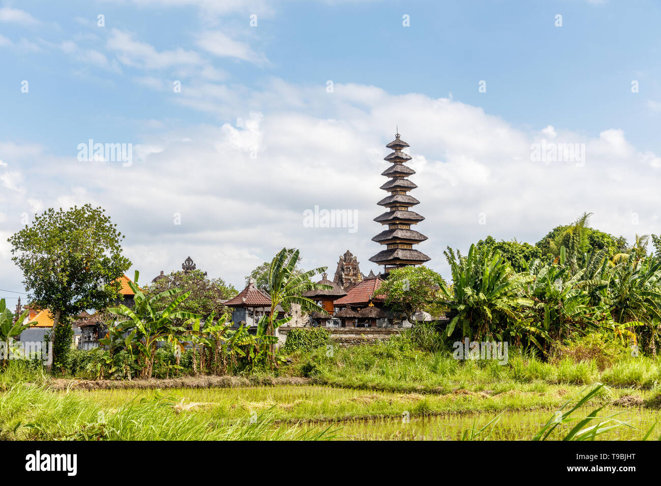Meru towers of Balinese Hindu temple. Surroundings of Klungkung, Bali ...