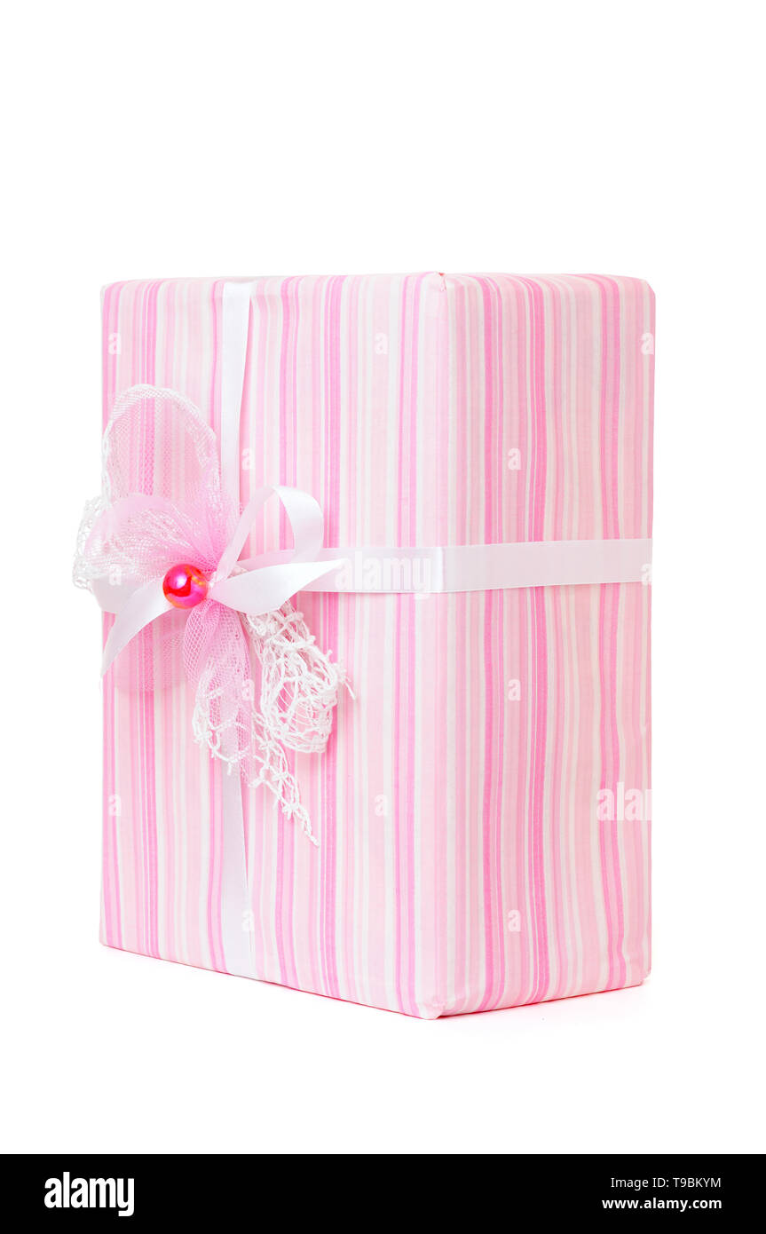 Pink gift box with bow isolated on white background Stock Photo - Alamy