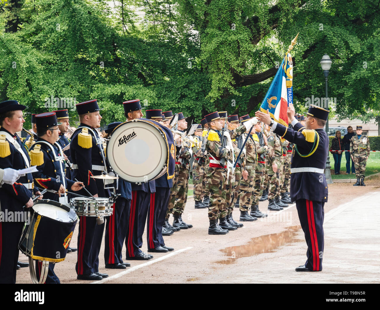 STRASBOURG, FRANCE - MAY 8, 2017: Military orchestra with male ...