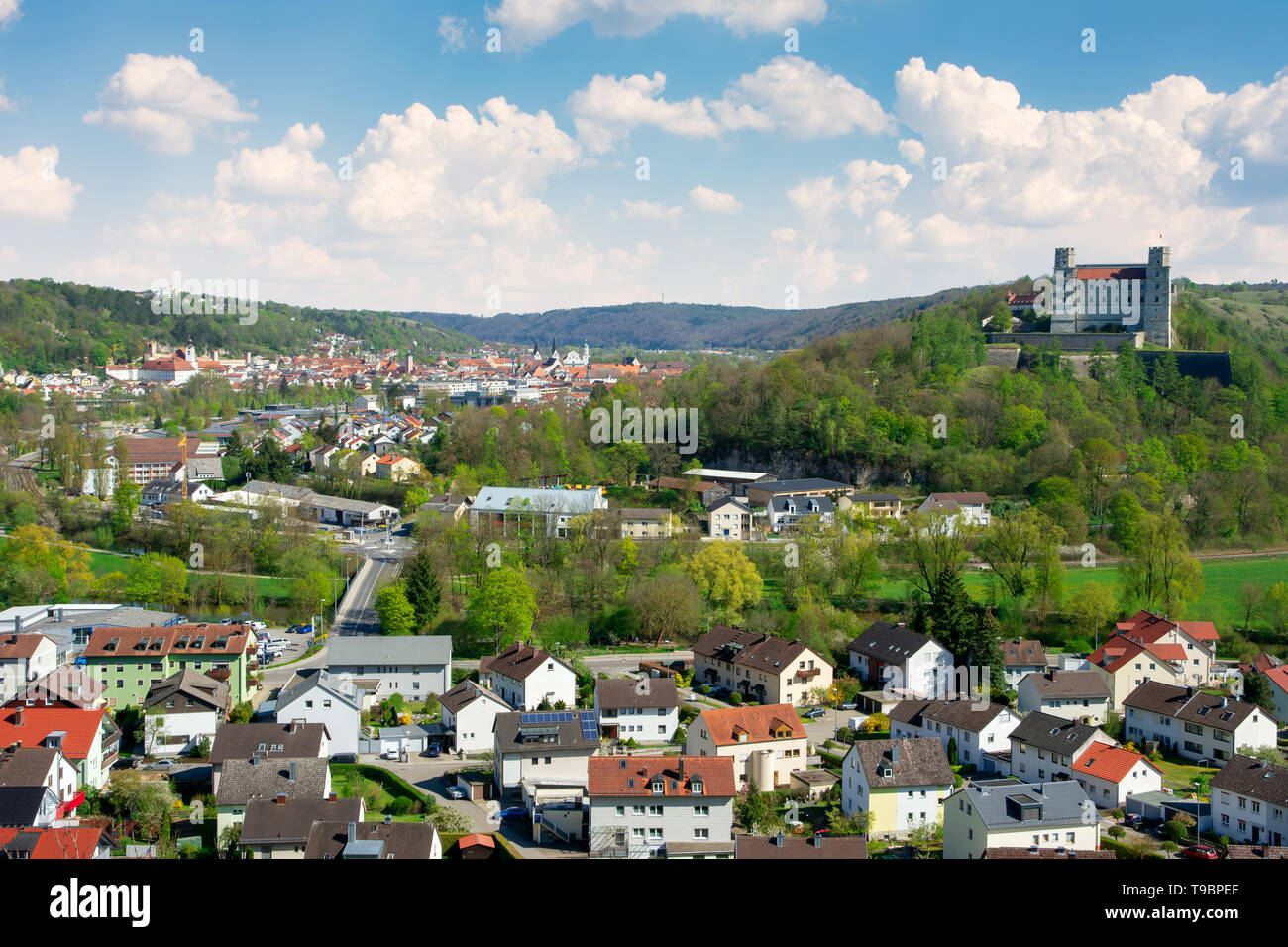 Aerial view over the city of Eichstaett (Bavaria, Germany) in the ...