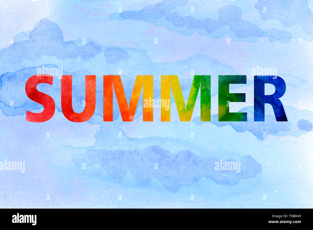 Watercolor summer illustration. Hand-painted rainbow inscription summer ...