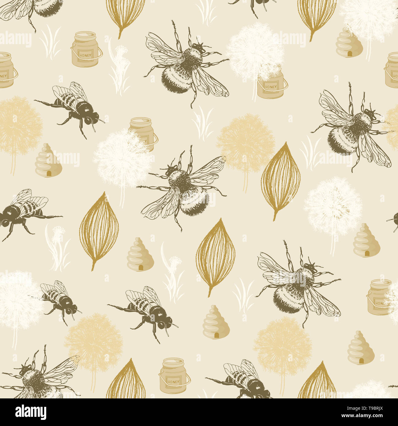 seamless pattern design with bees Stock Photo - Alamy