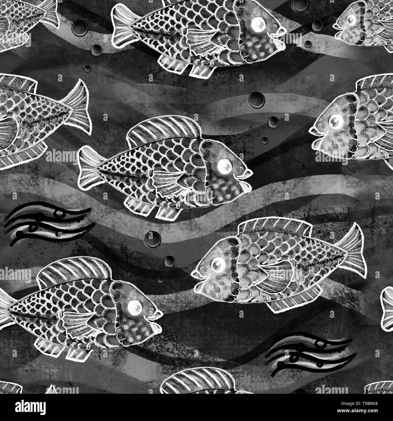 Seamless tropical sea fish Black and White Stock Photos & Images - Alamy