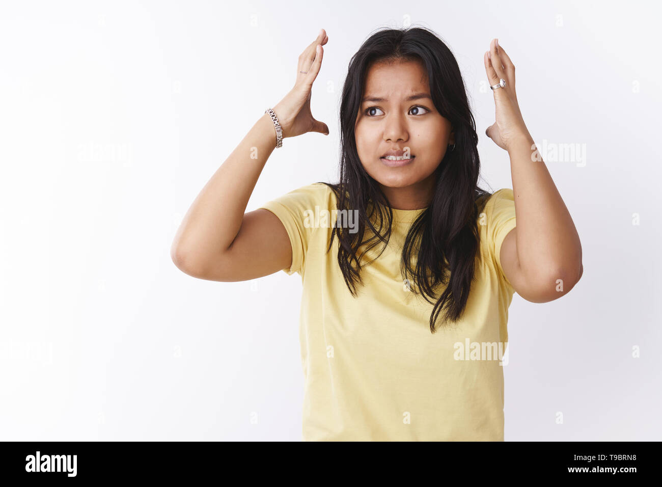 Portrait of troubled and stressed young female student under pressure ...