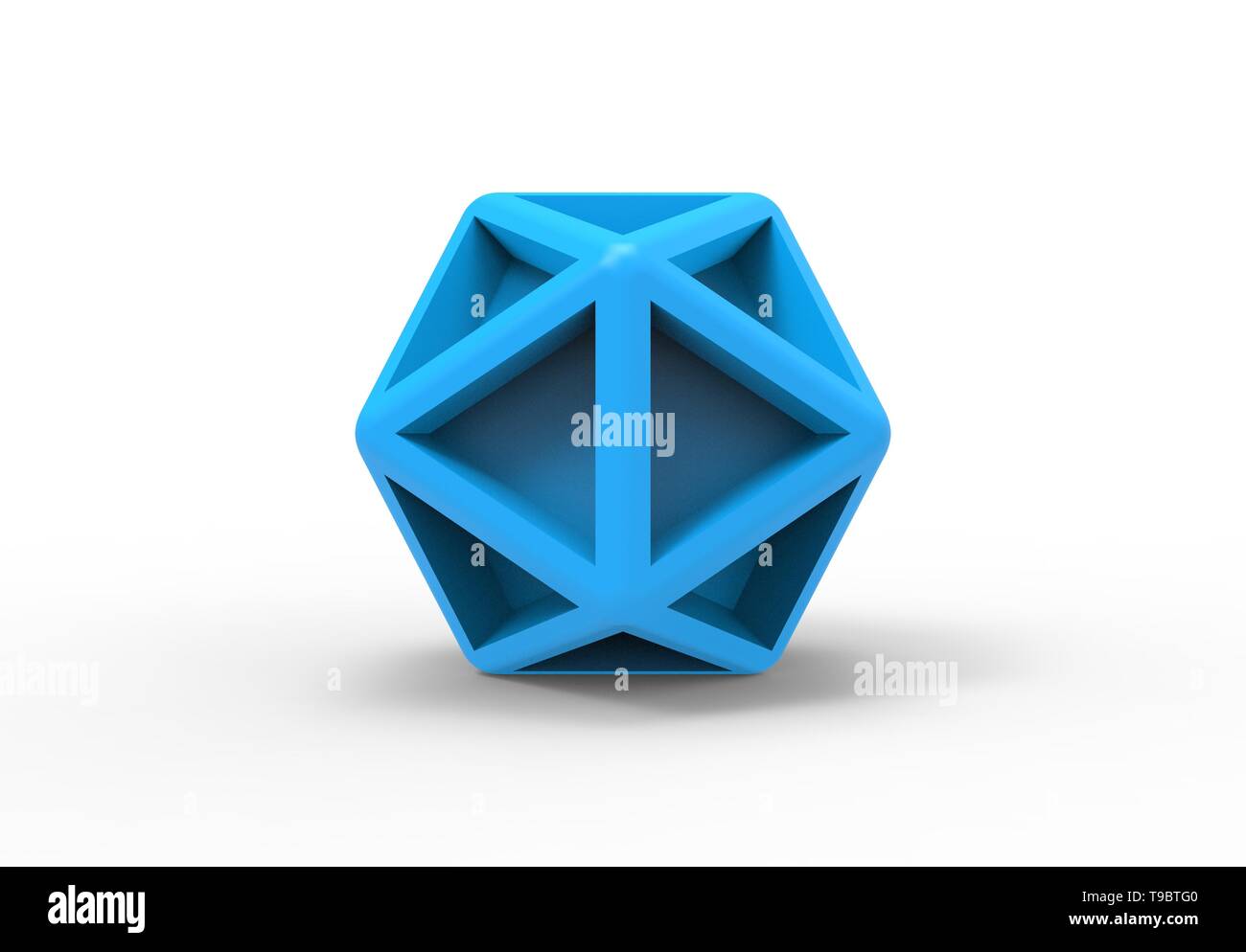 3D rendering illustration of a light blue icosahedron geometric 3d ...
