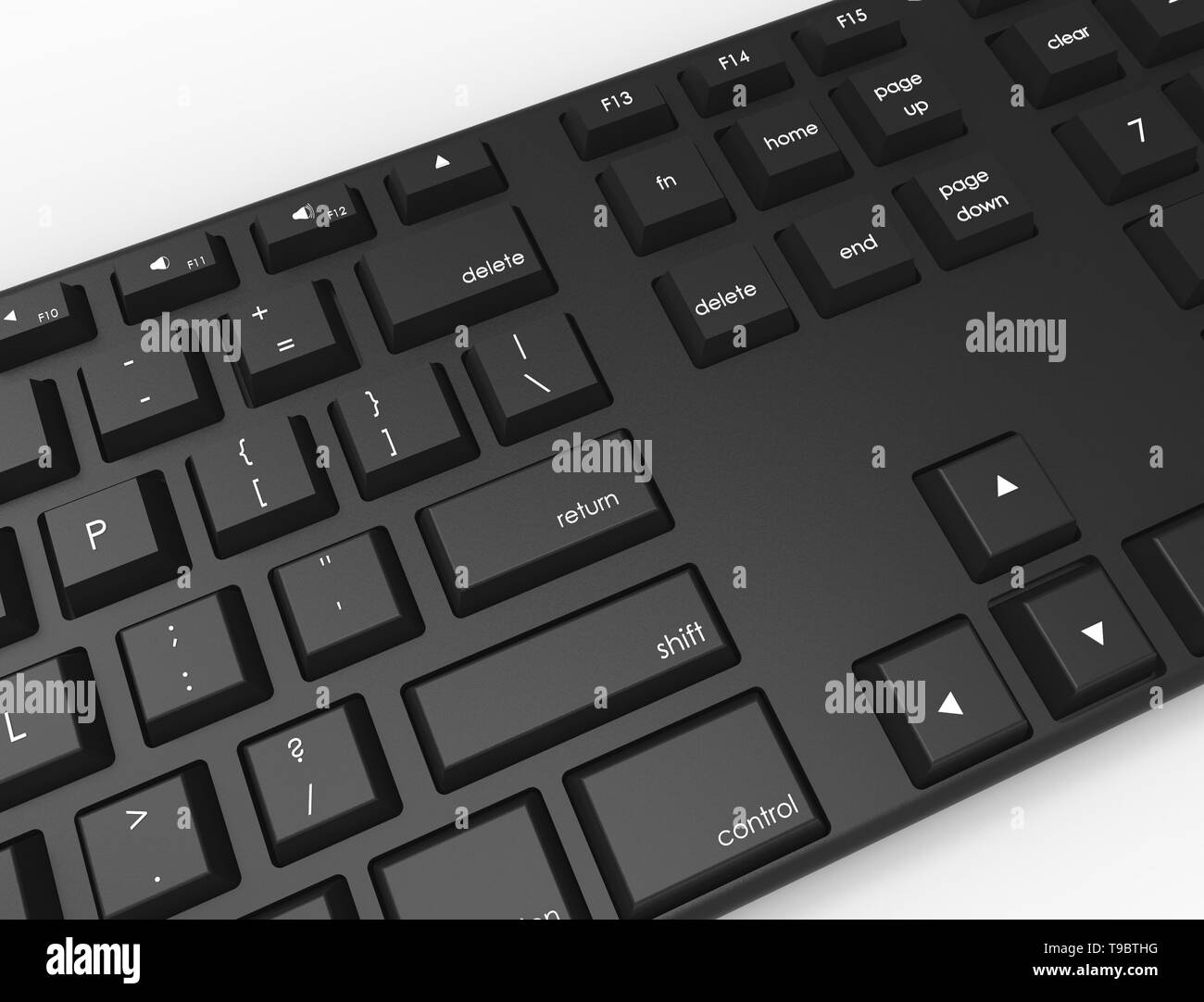 3D rendering illustration topview of a black Qwerty keyboard Stock ...