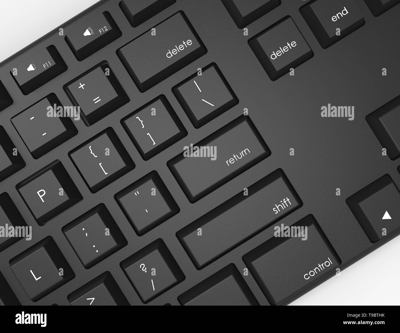 3D rendering illustration topview of a black Qwerty keyboard Stock ...