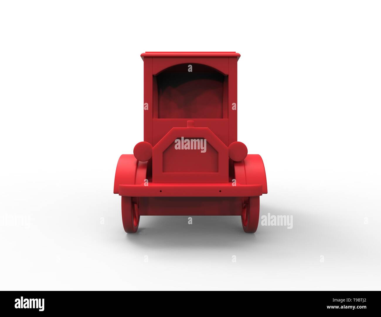 3D rendering illustration of a red classic vintage retro toy mail car ...