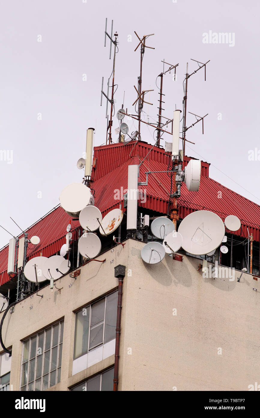 Telecommunication base stations network repeaters on the roof of ...
