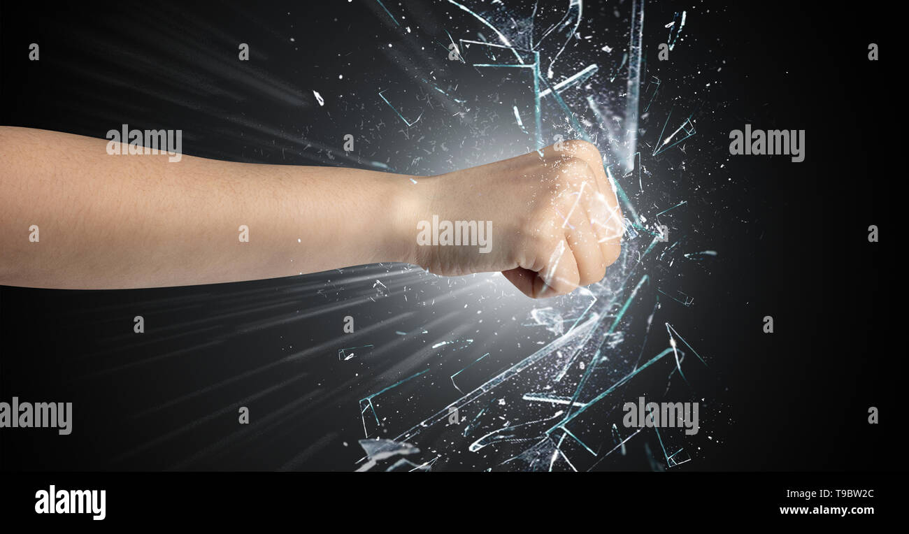 Big hand hits intense and breaks glasses Stock Photo - Alamy