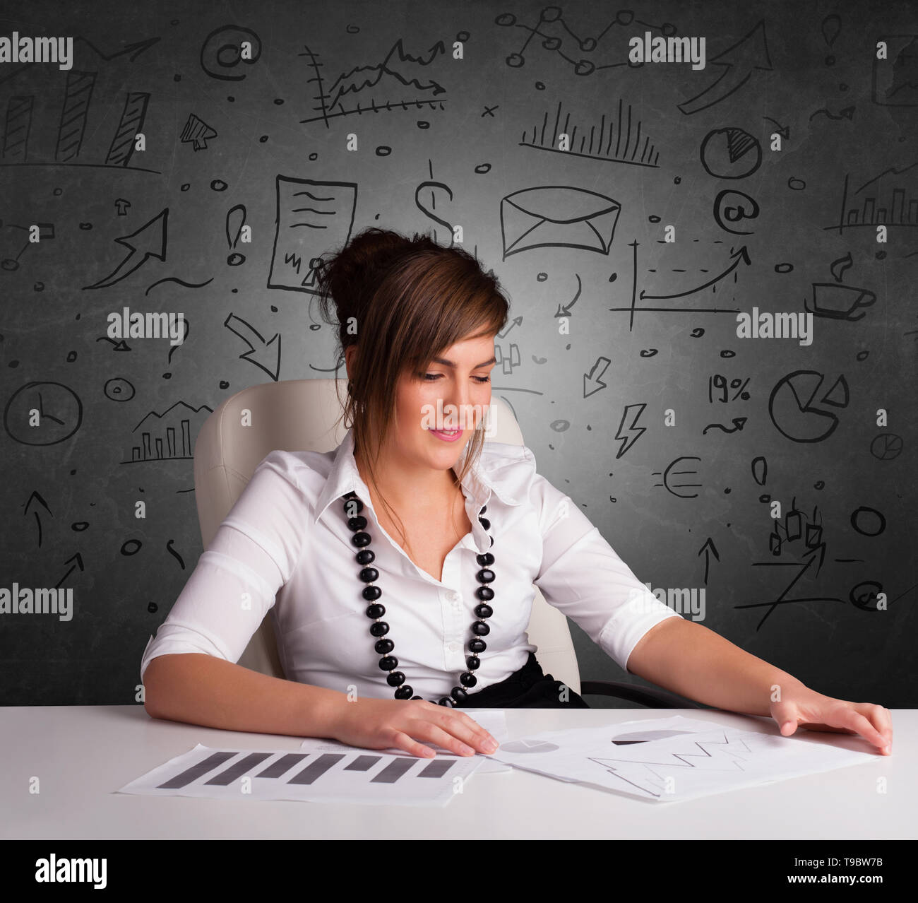 Young secretary with doodle multitask concept Stock Photo - Alamy