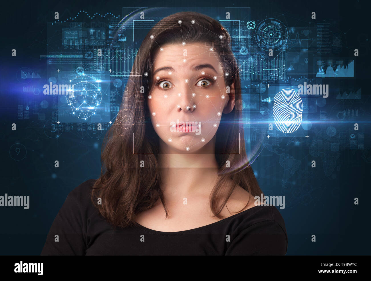 Biometric verification - face and fingerprint detection concept Stock ...