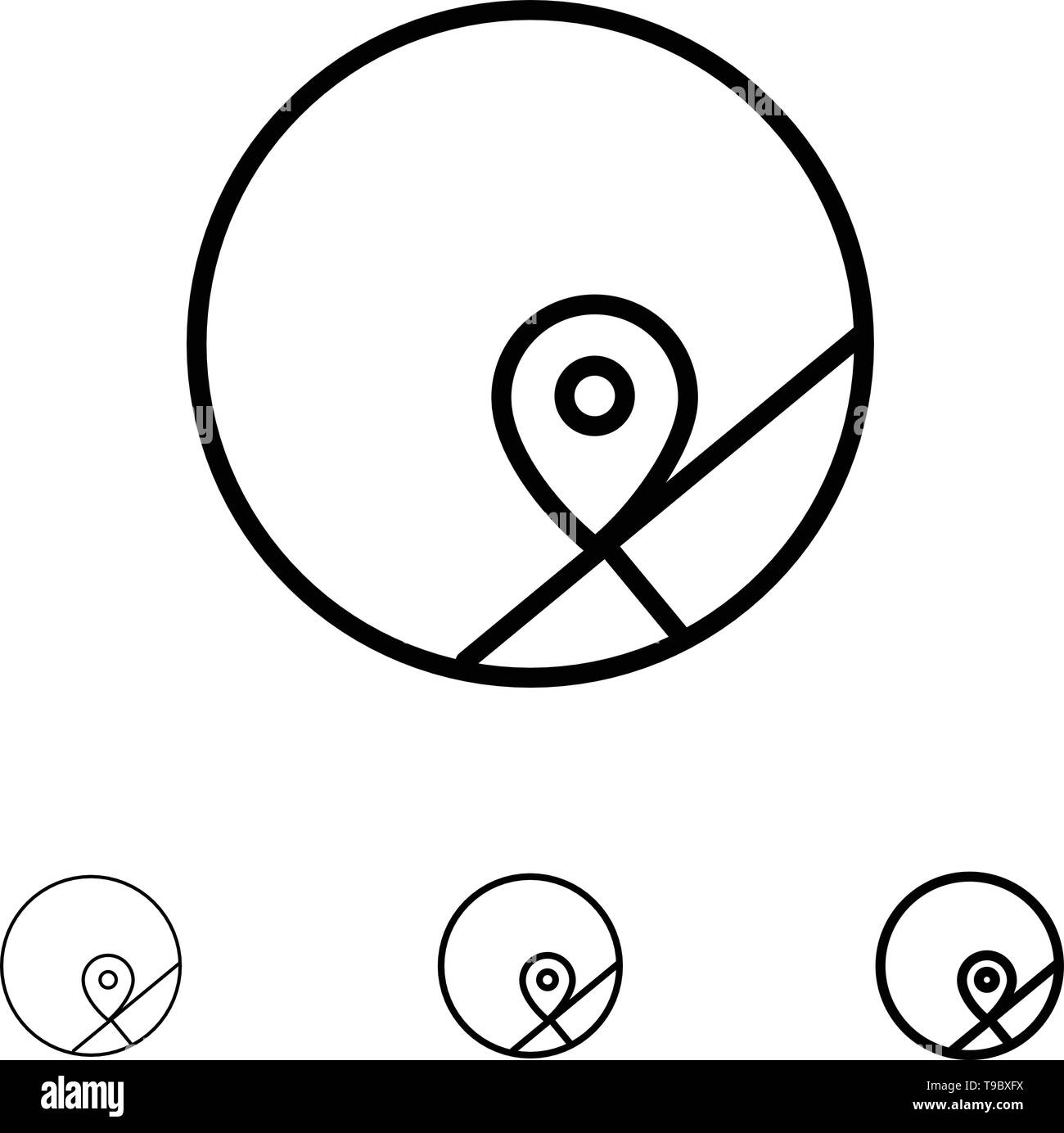Basic Map Location Map Bold And Thin Black Line Icon Set Stock