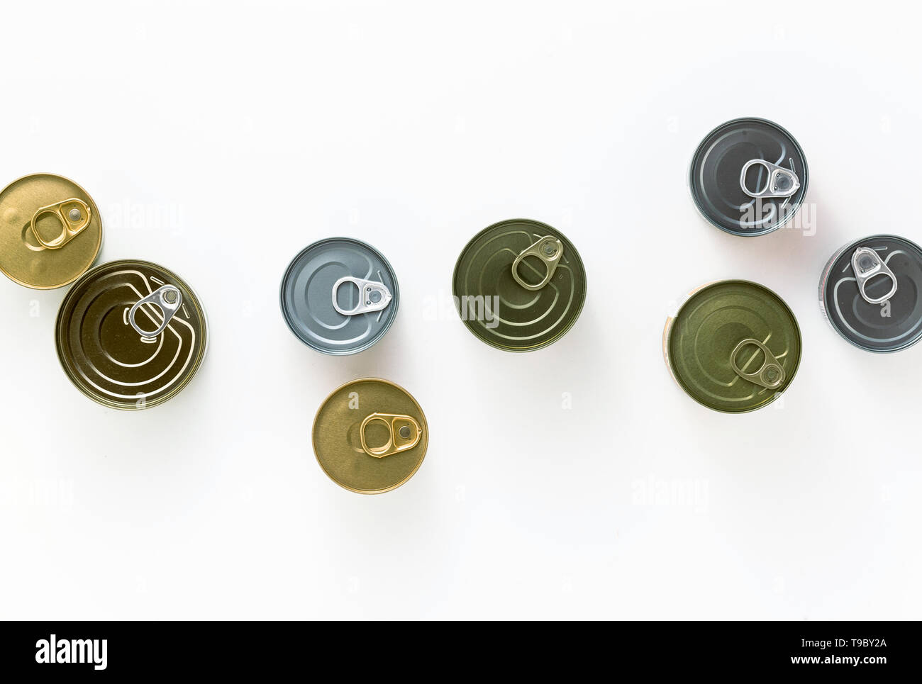 cans on a white background. view from above. copy space Stock Photo - Alamy